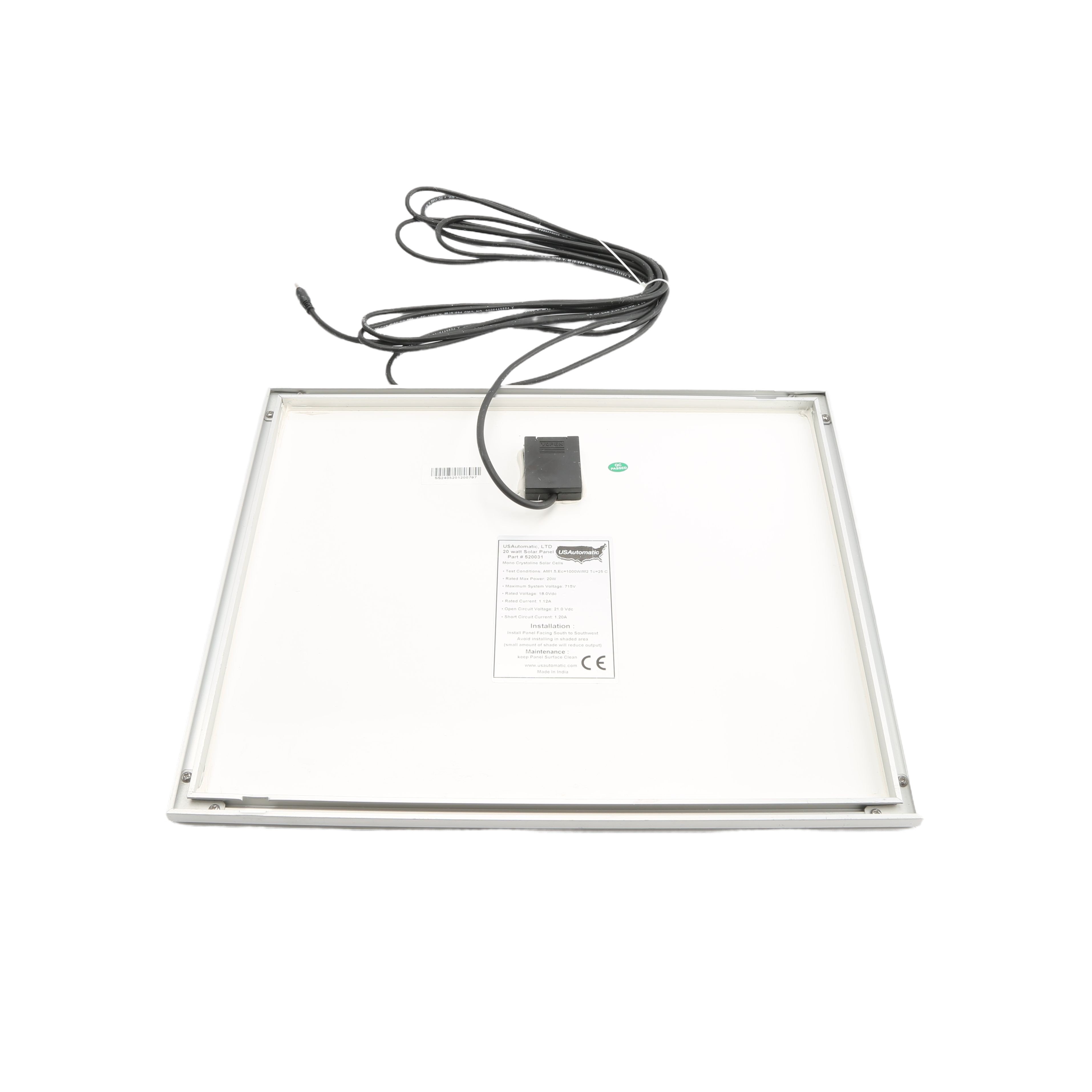 USAutomatic 20 Watt Solar Panel Kit w/ 15 Feet Cable, Bracket & Plug ...
